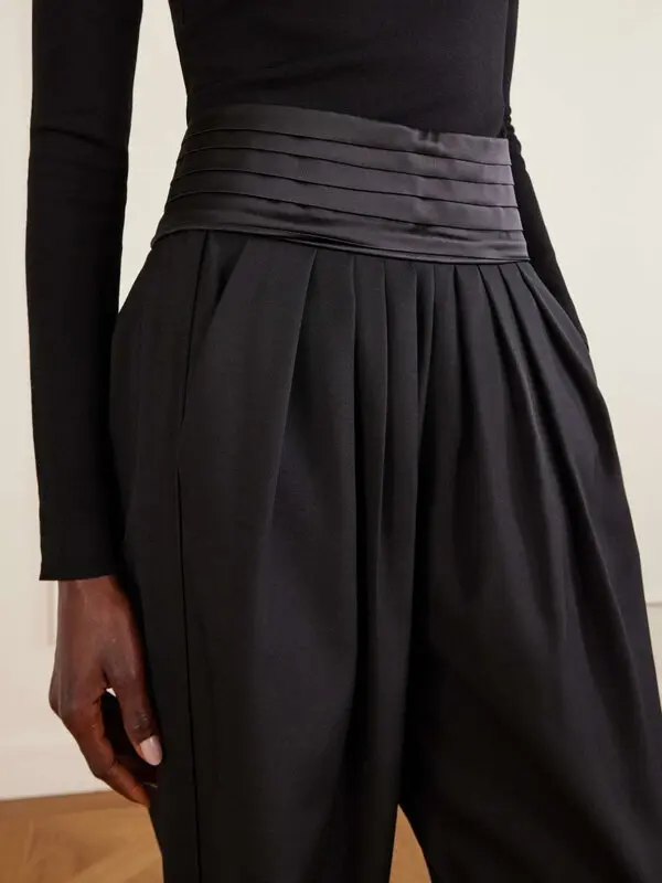 LANVIN Pleated Charmeuse And Draped Wool Tapered Pants