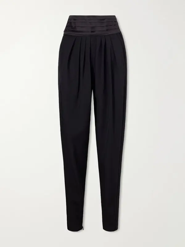 LANVIN Pleated Charmeuse And Draped Wool Tapered Pants