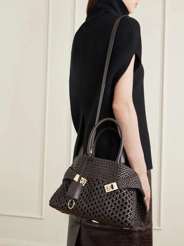 FERRAGAMO Hug Small Woven Leather Tote
