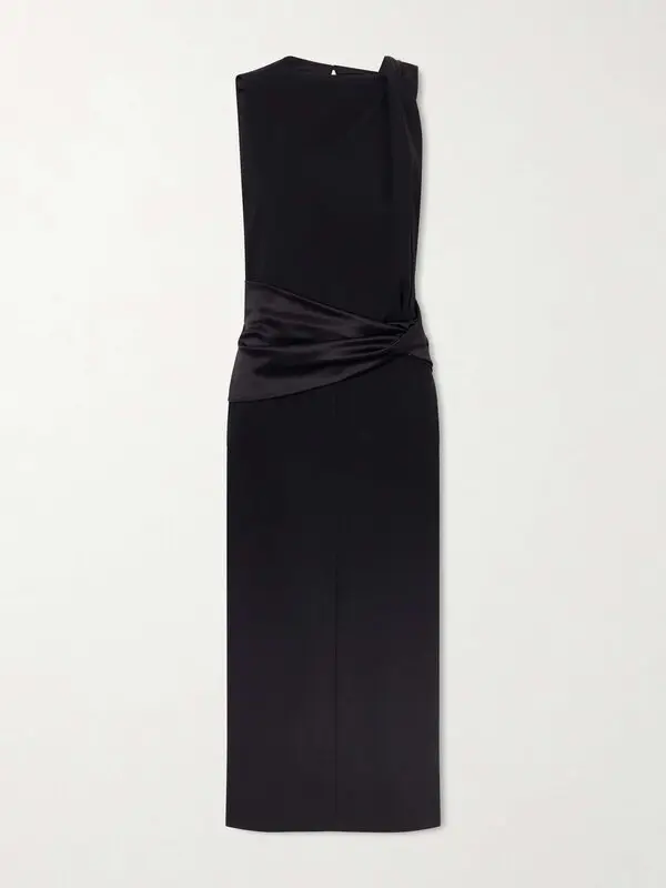LANVIN Open-back Draped Satin-trimmed Jersey Midi Dress - Black