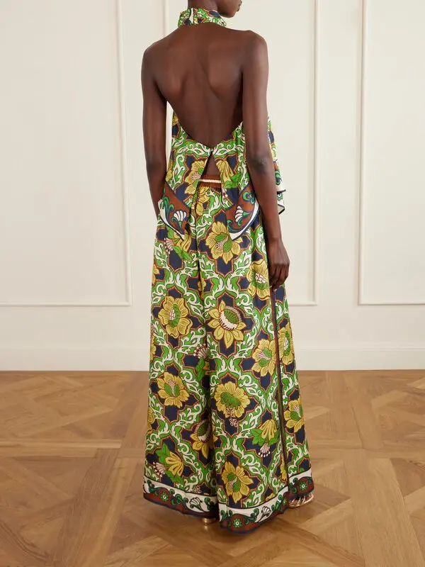 ALEMAIS Liana Open-back Printed Silk-twill Top - Multi