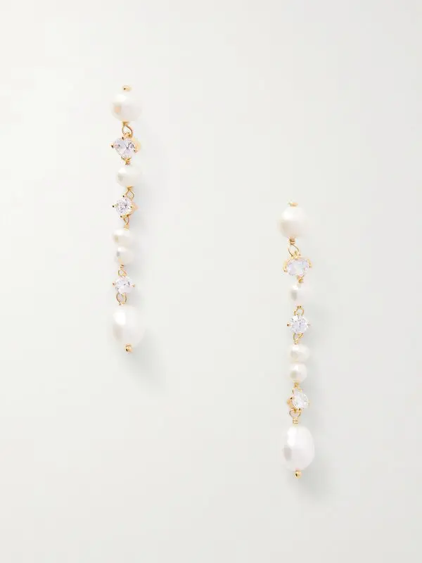 Completedworks Plated Faux-pearl And Zirconia Earrings - Gold