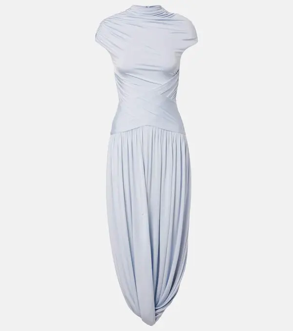 SELF-PORTRAIT Draped Midi Dress - Blue