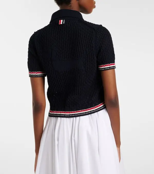 Thom Browne Pointelle Cotton Cardigan - Blue