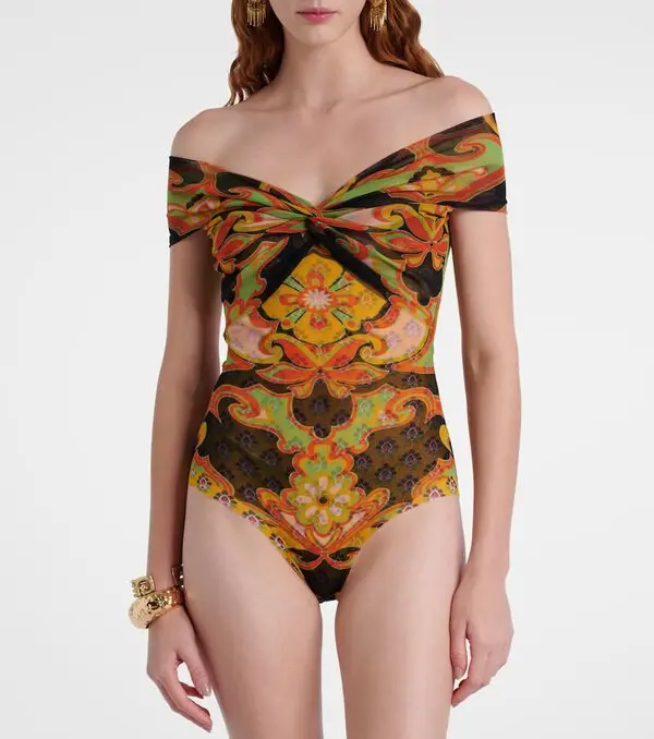 Etro Printed Off-shoulder Bodysuit - Multicoloured