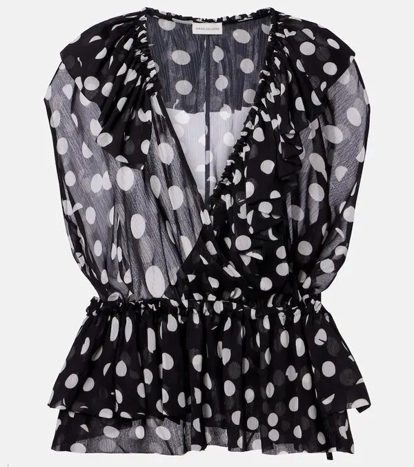 Dries Van Noten Polka-dot Ruffled Top - Black