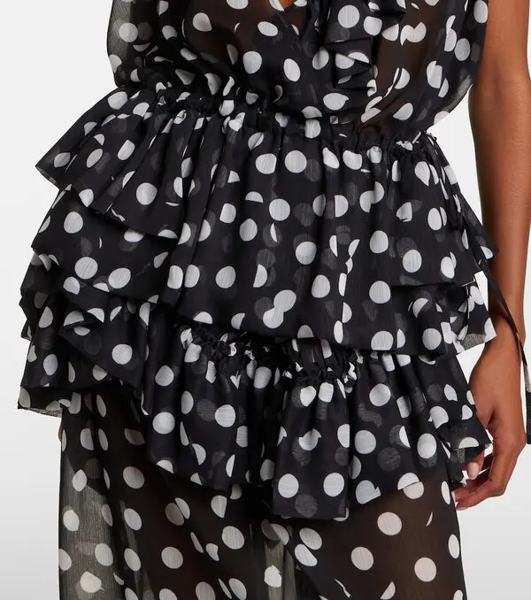 Dries Van Noten Polka Dot Ruffled V-neck Top - Black