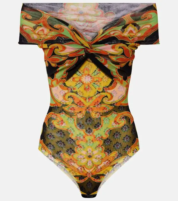 Etro Printed Off-shoulder Bodysuit - Multicoloured