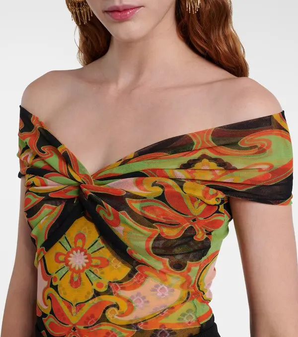 Etro Printed Off-shoulder Bodysuit