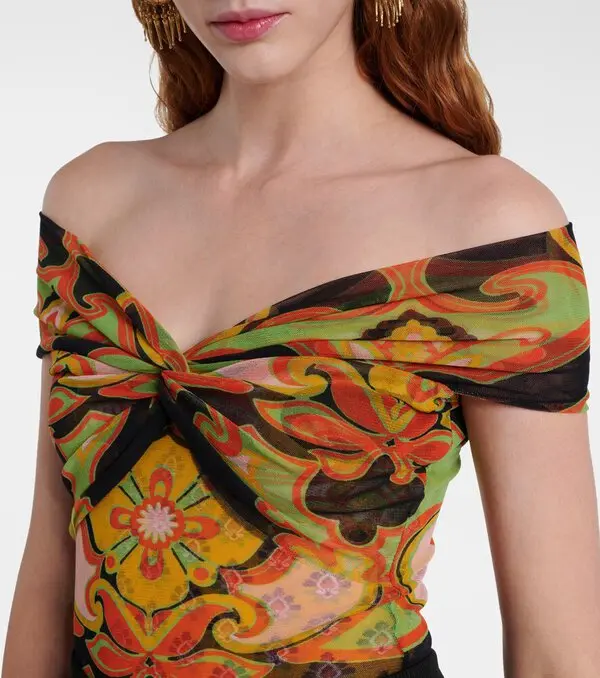 Etro Printed Off-shoulder Bodysuit - Multicoloured