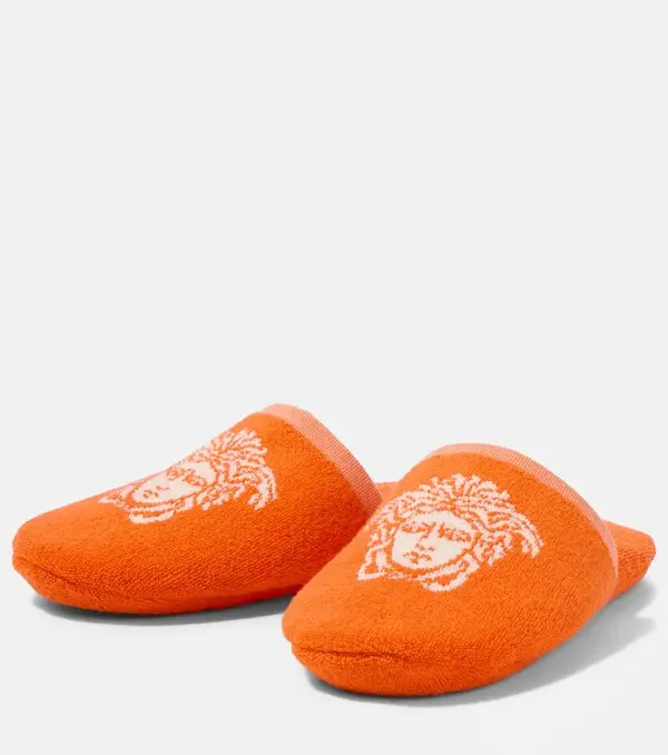 Versace Medusa Cotton Terry Slippers - Orange
