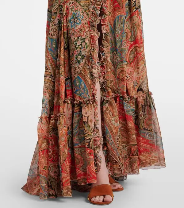 Etro Printed Silk Maxi Skirt - Red