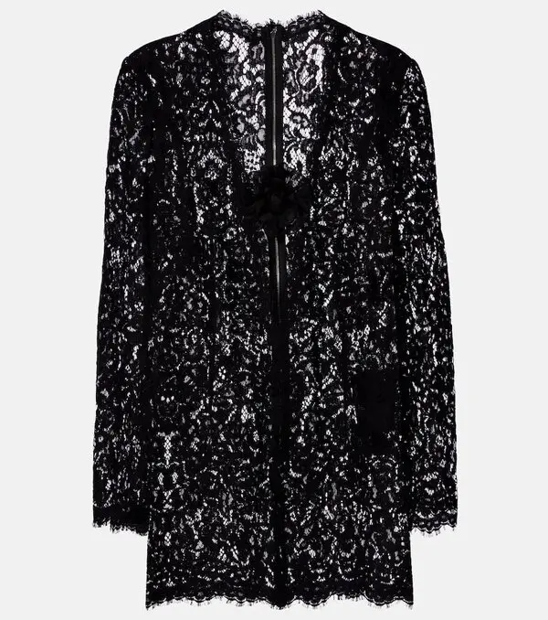 Dolce & Gabbana Floral-applique Lace Mini Dress - Black