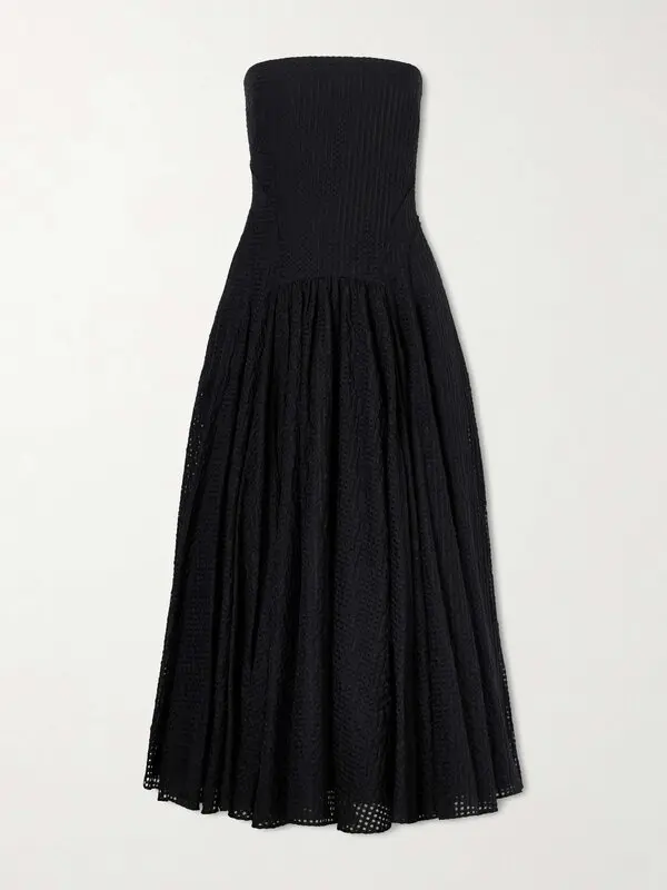 Another Tomorrow Strapless Woven Midi Dress - Black