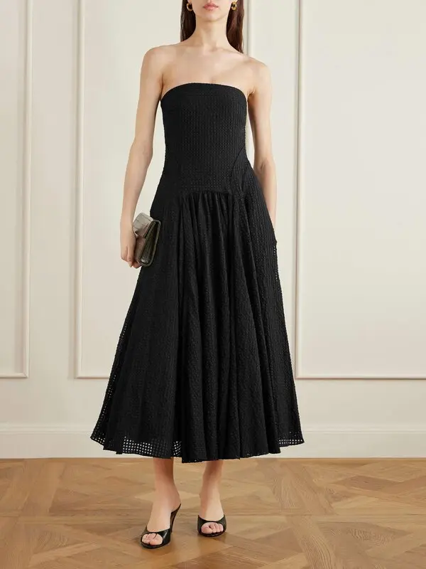 Another Tomorrow Strapless Woven Midi Dress