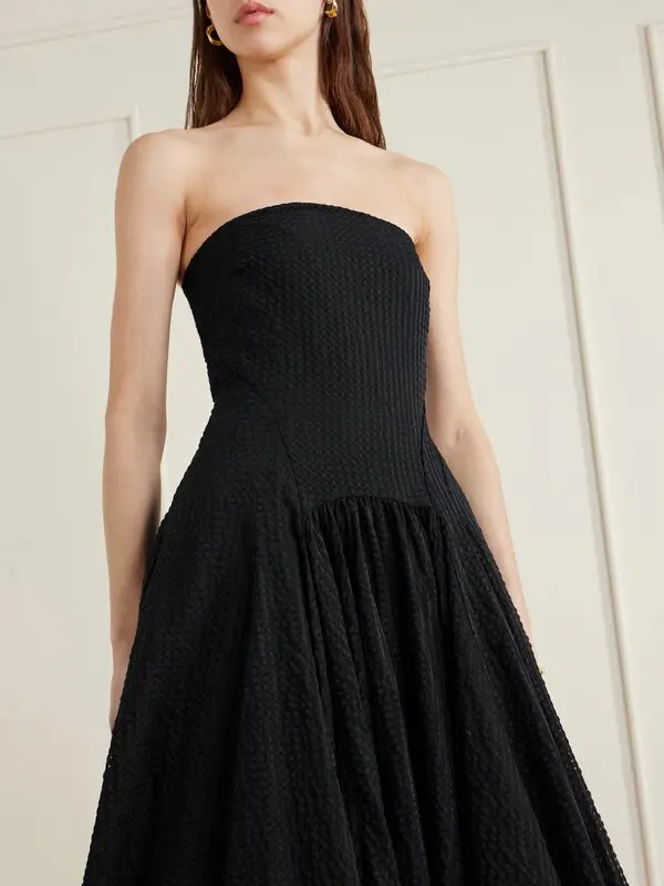 Another Tomorrow Woven Strapless Midi Dress