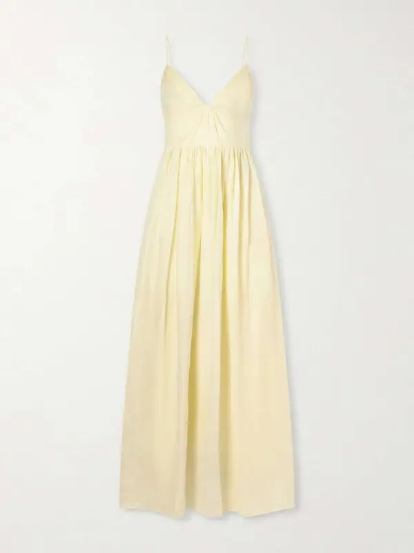 Aje Vacation Gathered Ramie Midi Dress - Yellow