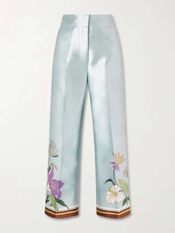 ALEMAIS Alfie Floral-print Recycled Taffeta Wide-leg Pants - Blue