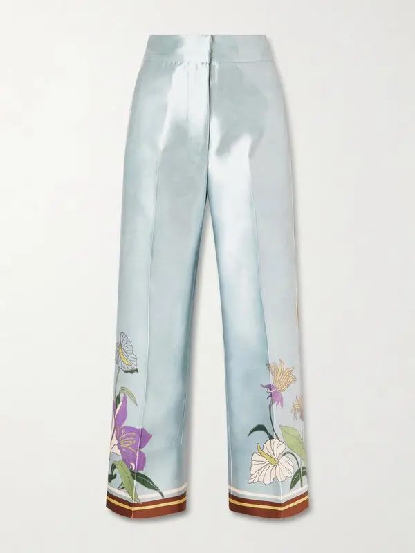 ALEMAIS Alfie Floral-print Recycled Taffeta Wide-leg Pants - Blue