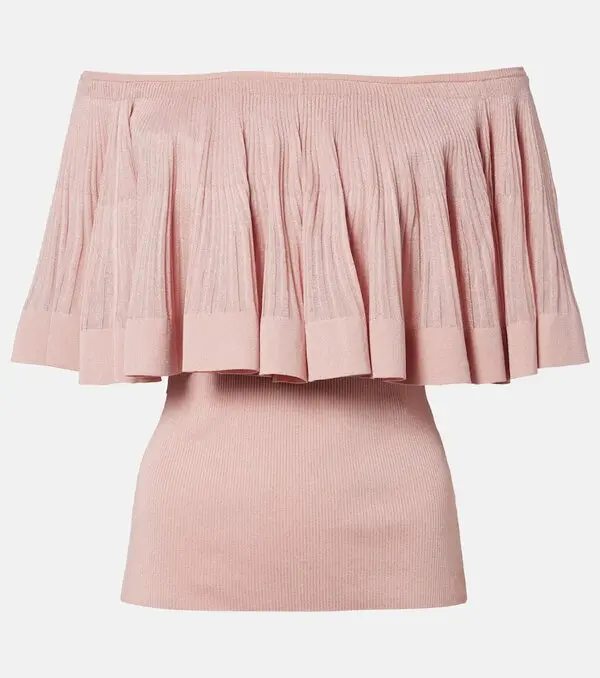Zimmermann Luna Knitted Off-shoulder Top - Pink