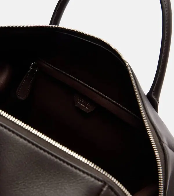 THE ROW Faye Leather Bowling Bag - Brown
