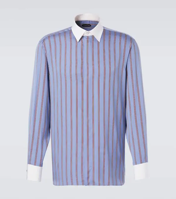TOM FORD Striped Silk Shirt - Blue