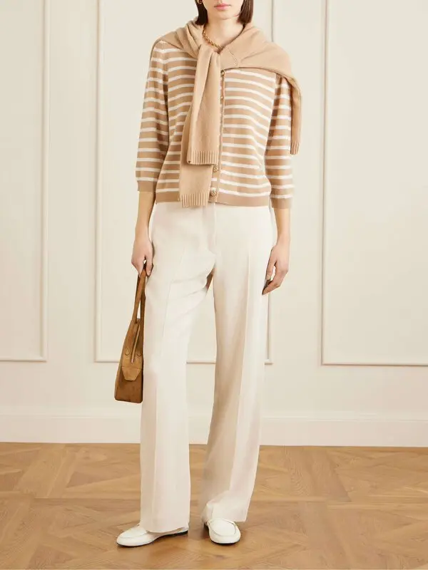 ALLUDE Striped Cashmere Cardigan