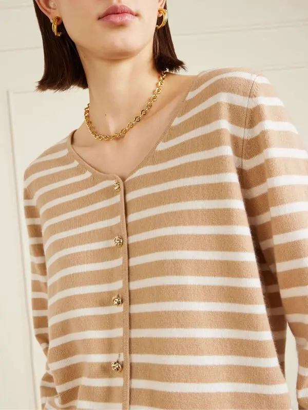 ALLUDE Striped Cashmere Cardigan
