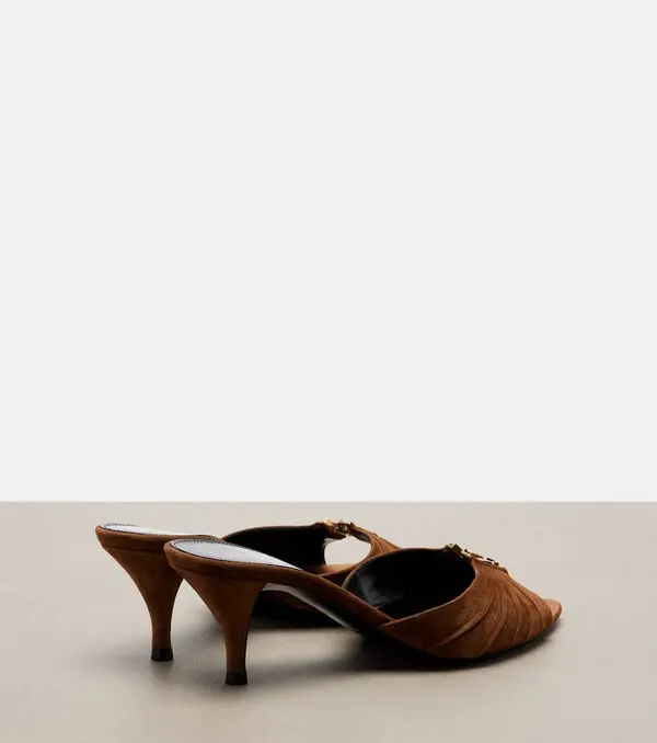 Saint Laurent Babylone Cassandre Suede Mules - Brown
