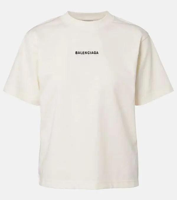 Balenciaga Logo Embroidered Cotton Jersey T-shirt - White