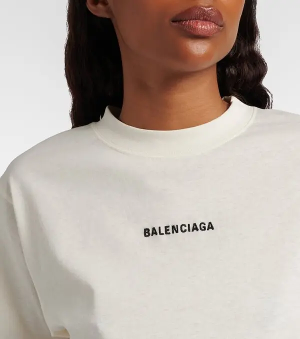 Balenciaga Logo Embroidered Cotton Jersey T-shirt - White