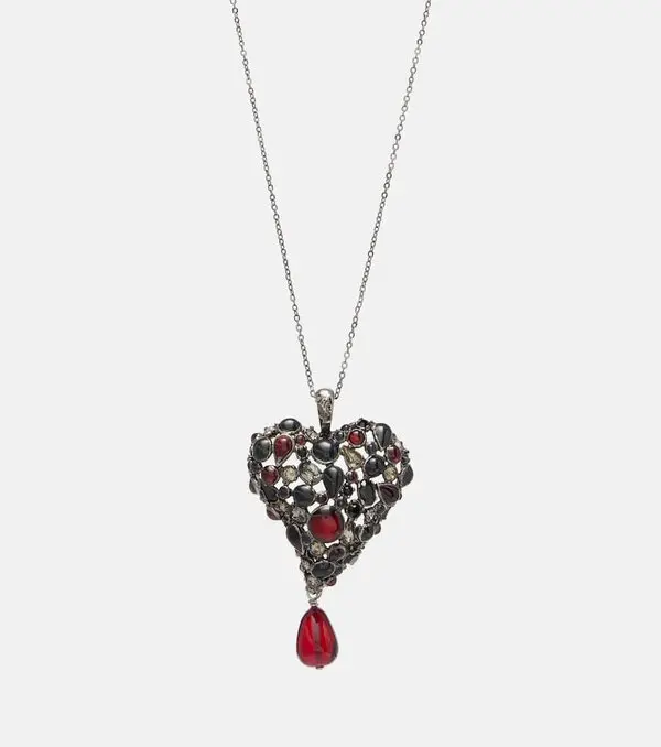 Saint Laurent Embellished Pendant Necklace - Black