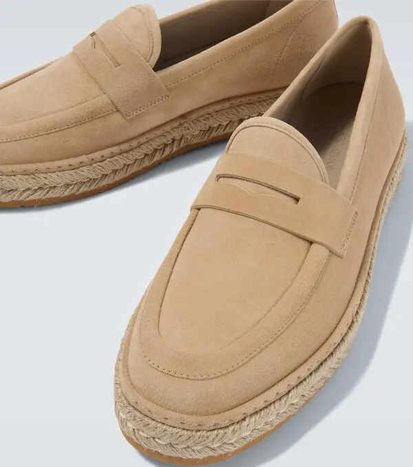 Giorgio Armani Jute-trimmed Suede Penny Loafers