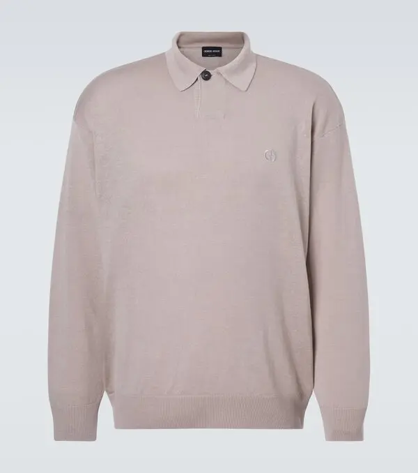 Giorgio Armani Embroidered Linen-blend Polo Sweater - Beige
