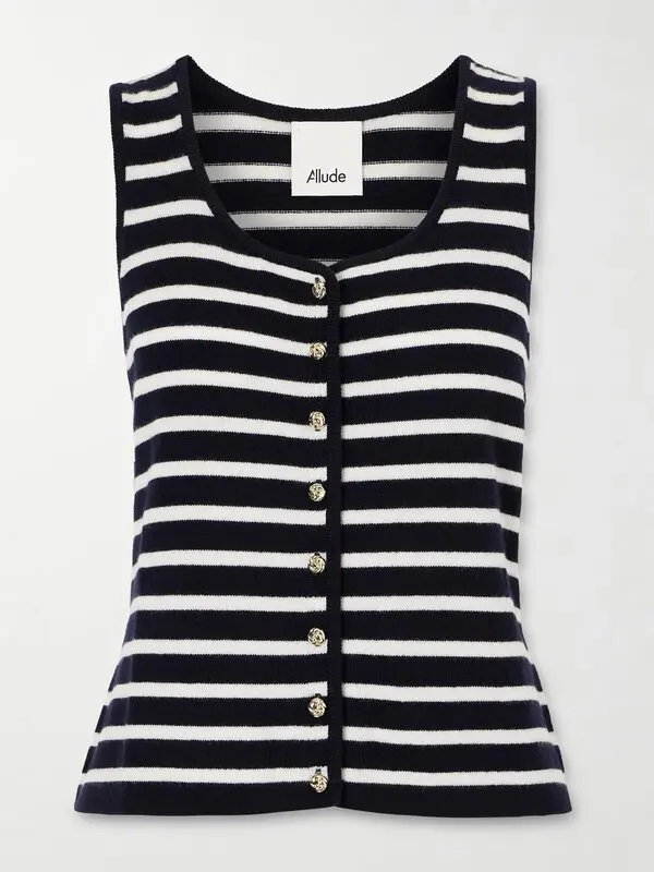 ALLUDE Striped Cashmere Vest - Black