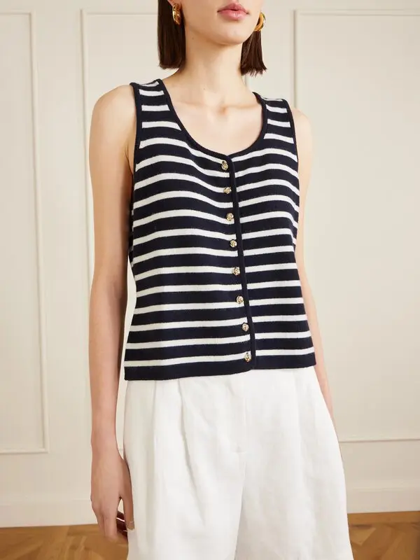 ALLUDE Striped Cashmere Vest - Black