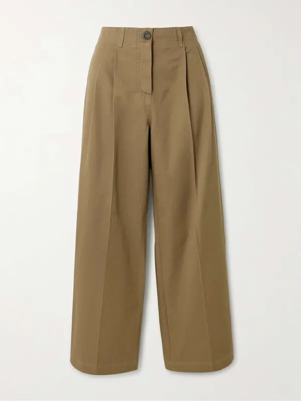 TOTEME Pleated Cotton-twill Wide-leg Pants - Army Green