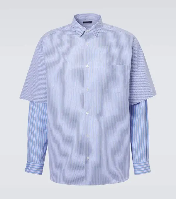 Comme Des Garçons Homme Layered Striped Cotton Poplin Shirt - Blue