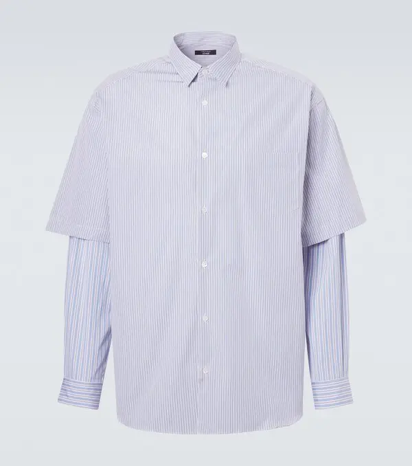 Comme Des Garçons Homme Layered Striped Cotton Poplin Shirt - Blue