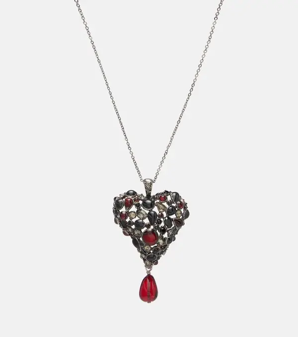 Saint Laurent Embellished Pendant Necklace - Black