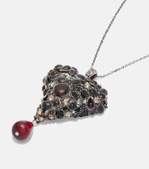 Saint Laurent Embellished Pendant Necklace - Black