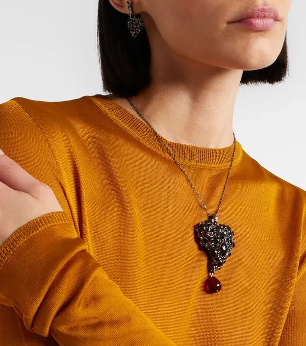 Saint Laurent Embellished Pendant Necklace - Black