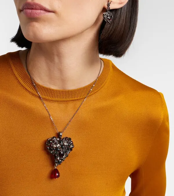 Saint Laurent Embellished Pendant Necklace - Black