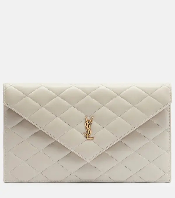 Saint Laurent Cassandre Quilted Leather Pouch - White