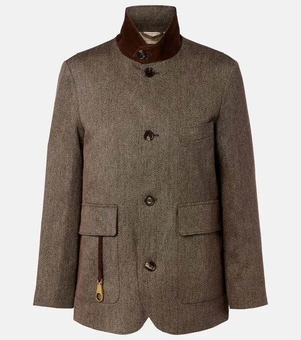 Loro Piana Suede-trimmed Linen Jacket - Brown