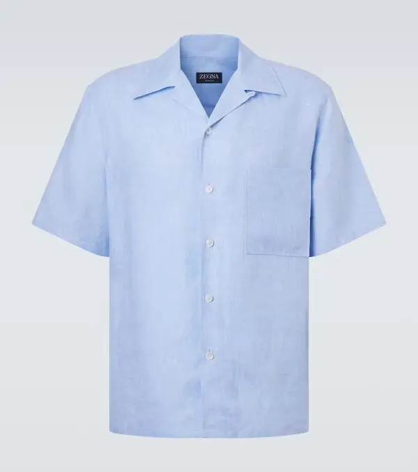 Zegna Linen Bowling Shirt - Blue