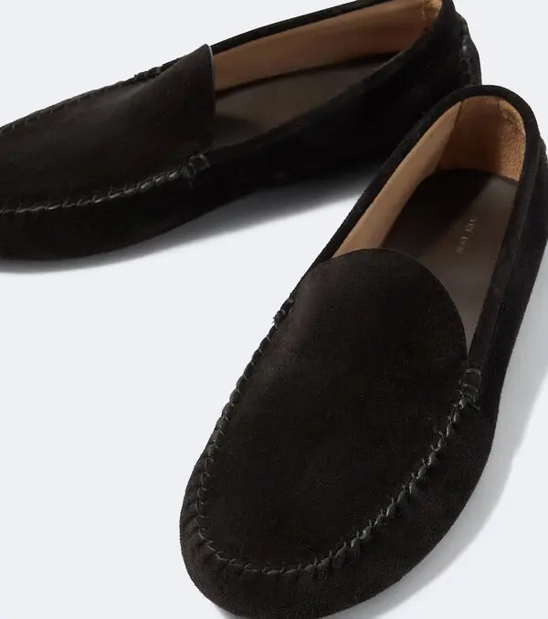 THE ROW Lucca Suede Slip-on Shoes - Black