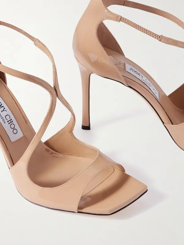 JIMMY CHOO Azia 95 Patent-leather Sandals - Neutrals