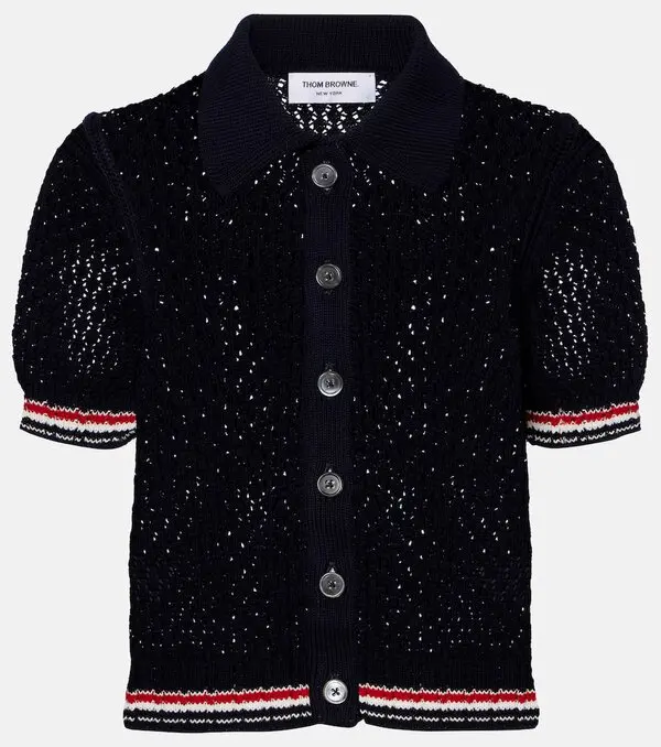 Thom Browne Pointelle Cotton Cardigan - Blue