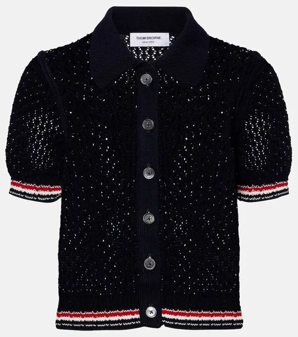 Thom Browne Pointelle Cotton Cardigan - Blue